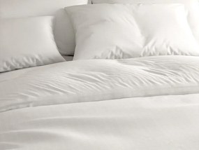 Sada krepového povlečení DENYX BLEND světle krémové, hotelová kapsa + prostěradlo Jersey 90 x 200 cm šedobéžové, jednolůžko