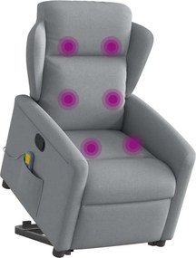 Zvedací masážní polohovací křeslo světle šedé textil 3303144
