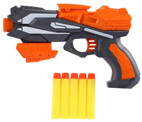 Pistole na pěnové náboje 20x14cm plast a 5ks nábojů oranžová na kartě