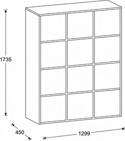 Kancelářská skříň FRAME, 12x dveře, 1299 x 450 x 1735 mm, PUSH-lock, ořech