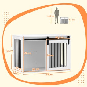 Domácí klec pro psy PawHut, uzamykatelná bouda pro psy s vchodem, box pro psy s posuvnými dveřmi, bouda pro velké psy do 30 kg, bílá, 98 x 58 x 61 cm…