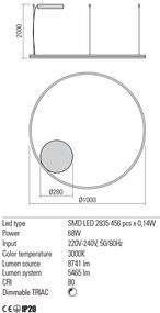 Redo Závěsné LED svítidlo ORBIT ø 100 cm, 3000K Barva: Bronzová, Stmívání, řízení: TRIAC