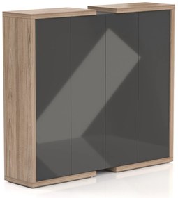NABYTEK-DESIGNOVY.CZ - DL5215UA - Manažerská skříň SOLID, 4 dvéřová, půlená (5 pater polic a věšáky), výška 187,6cm, délka 211,2cm, jilm royal/bílá