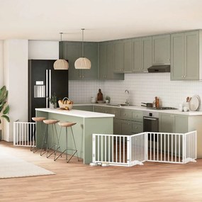 Zábrana pro psy s dvířky skládací 6 panelů bílá 480 cm topol 3155561