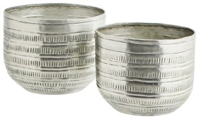 MADAM STOLTZ Obal na květináč z recyklovaného hliníku Hammered Silver větší, stříbrná barva, kov