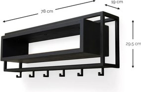 Černý nástěnný věšák z dubového dřeva s poličkou 78 cm School – Spinder Design