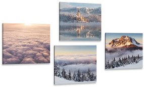 Set obrazů zimní příroda s oblaky - 4x 40x40 cm