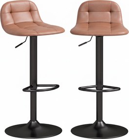 HOMCOM 2dílná sada barových židlí z PU kůže, retro-průmyslový styl, výškově nastavitelná, otočná o 360°, 40x41,5x76-98cm, tmavě hnědá