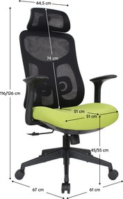 Ergonomická kancelářská židle LERO - černá síťovina / zelená látka / nosnost 150 kg