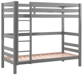 OnaDnes -20% Šedá borovicová dvoupatrová postel Vipack Pino 90 x 200 cm s rámem uprostřed