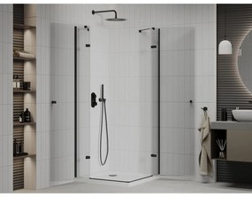 Mexen Roma Duo sprchový kout s otočnými dveřmi 90 x 90 cm, Průhledné, Černá + sprchová vanička Flat - 854-090-090-70-02-4010B