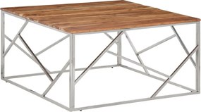 vidaXL Konferenční stolek nerezová ocel a masivní dřevo [349958] Barva: stříbrná a bílá