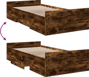 Rám postele se zásuvkami kouřový dub 90x190 cm kompozitní dřevo 3280346