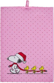 PEANUTS Utěrka Snoopy s vánoční čepičkou - růžová