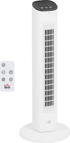 85° oscilační věžový ventilátor s dálkovým ovládáním 3 rychlosti 2 režimy časovač LED displej 30x30x78 cm Bílá