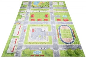 Dětský kusový koberec vhodný k praní BAMBINO 2624 Uličky Město protiskluzový zelený Rozměr: 120x170 cm