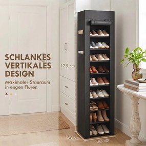 HOMCOM 10patrový úzký kovový botník s ochranným krytem proti prachu – pro 20 párů, 45 × 30 × 175 cm, černý