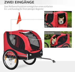 PawHut přívěs pro psy přívěs pro jízdní kola přívěs pro psy přívěs pro jízdní kola červený+černý 130 x 73 x 90 cm | Aosom