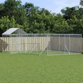 Venkovní psí kotec se střechou stříbrný 6 x 6 x 2,5 m ocel 3190471