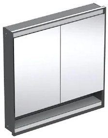 Geberit ONE - Zrcadlová skříňka s LED osvětlením, 900x900x150 mm, 2 dvířka, s nikou, vestavná, matná černá 505.823.00.7