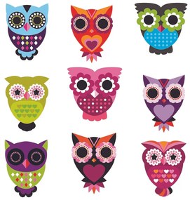 Samolepicí dekorace Owls, 30 x 30 cm