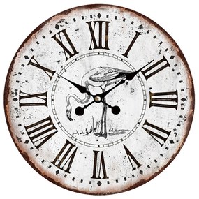 Vintage hodiny s římskými číslicemi a plameňákem – Ø 34*1 cm / 1*AA