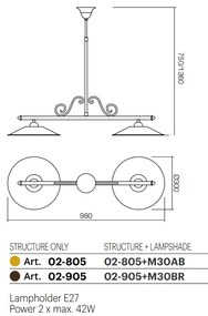 Incanti Rustikální závěsné svítidlo Lea, ø 30 cm, 2 x E27 Barva: Bronz