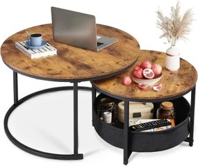 Aosom Konferenční stolek 2 ks set, flexibilní 2‑v‑1 design, moderní design, 80x80x48,2 cm, hnědá