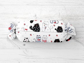 Biante Dětský polštář válec bonbon Sandra SA-127 Černo bílé kočky na bílém 15x60 cm
