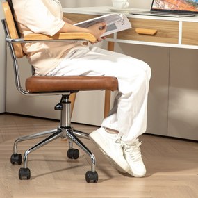HOMCOM Otočná kancelářská židle, nastavitelná výška, desková židle s ratanovým opěradlem, houpací funkce, studijní židle, nosnost 120 kg, rozměry 60x…