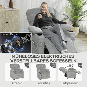 HOMCOM Elektrické relaxační křeslo, televizní křeslo s funkcí ležení, USB, držák na nápoje, 2 paměťové pozice pro obývací pokoj, šedá