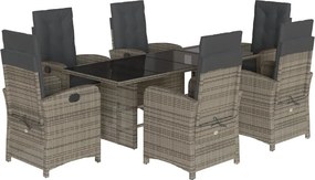 7dílný zahradní jídelní set s poduškami šedý polyratan 3212257