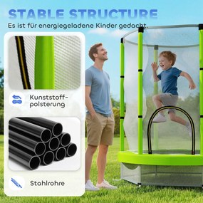 AIYAPLAY dětská trampolína se sítí pro bezpečnost, pro vnitřní i venkovní použití, 3-6 let, zelená