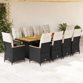 11dílný zahradní bistro set s poduškami černý polyratan 3277251