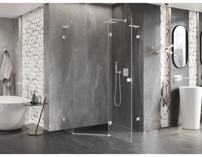 Mexen Lunar, L pravý výklopný pětiúhelníkový sprchový kout 100 x 90 cm, 8mm čiré sklo, bílý profil, 831L-100P-090L-20-00-P
