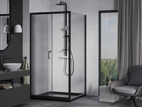 Mexen Apia posuvný sprchový kout 90 x 90 cm, transparentní, černý + plochá vanička, černá - 840-090-090-70-00-4070B