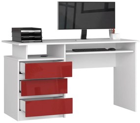 Volně stojící psací stůl CLP 135 cm bílý/červený akryl vysoký lesk