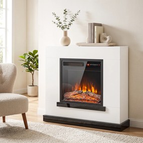 HOMCOM elektrický krb s římsou, topením a 3D efektem plamene, 80 cm, bílý