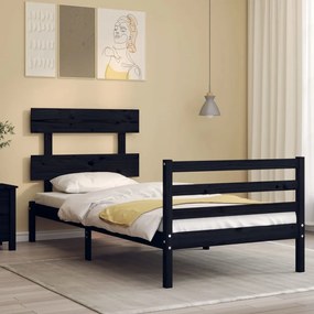 Rám postele s čelem černý 90 x 200 cm masivní dřevo,  3195080 HangarStore.cz