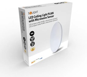 SOLIGHT LED stropní světlo PLAIN s mikrovlnným sensorem, 18W, 1260lm, 3000K, kulaté, 33cm