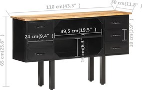 Příborník 110 x 30 x 65 cm masivní hrubý mangovník a ocel 321571