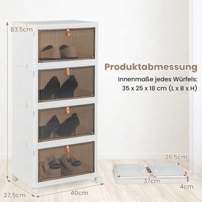 Costway 4patrové úložné boxy s víky a magnetickými průhlednými dvířky a kolečky