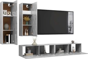 4dílný set TV skříněk betonově šedý kompozitní dřevo 3079153