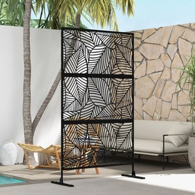 Dekorativní panel pro venkovní použití Outsunny s větrem rozkládající se listovou vzorem - 122 x 45 x 198 cm, černý | Aosom