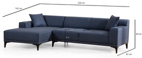 Designová rohová sedačka Dellyn 250 cm modrá - levá