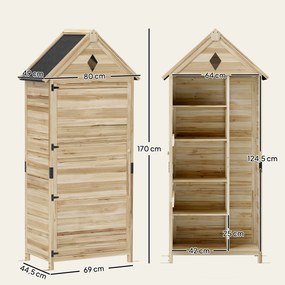 Dřevěný zahradní kabinet Outsunny, vodotěsný skladovací domek 80 x 49 x 170 cm, odolný proti povětrnostním vlivům s dveřmi, štítovou střechou, police…