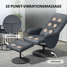 HOMCOM Relaxační křeslo s podnožkou, elektrické masážní křeslo s funkcí polohování, 10 masážních bodů, otočné TV křeslo s boční kapsou, dálkové ovlád…