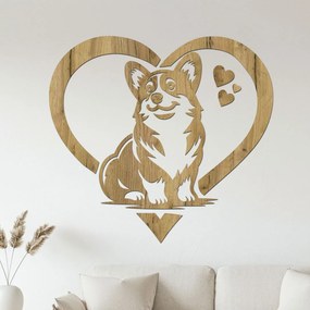 dřevo života Dřevěná dekorace Corgi láska Zvolte rozměr (cm): 40x37, Zvolte barvu dekoru: Dub zlatý