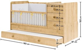 Rostoucí postýlka s přebalovacím pultem a zásuvkou Cody - dub světlý