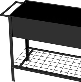 Metalová pěstební miska Outsunny se stojanem a policí 104L x 39Š x 80V cm 2 kola + zavlažovací vložka Černá